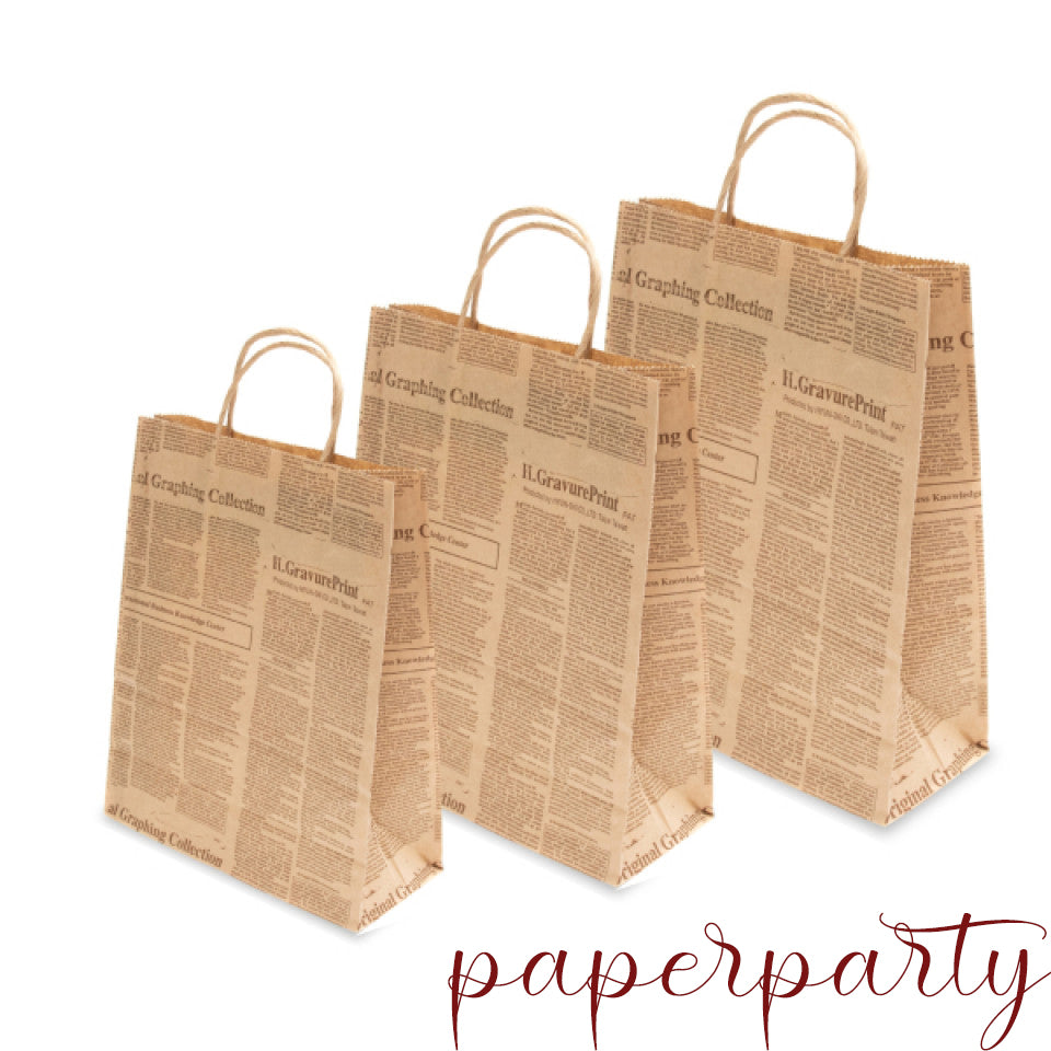 Punga de hartie craft imprimeu Ziar 30x25x10cm – Paperparty